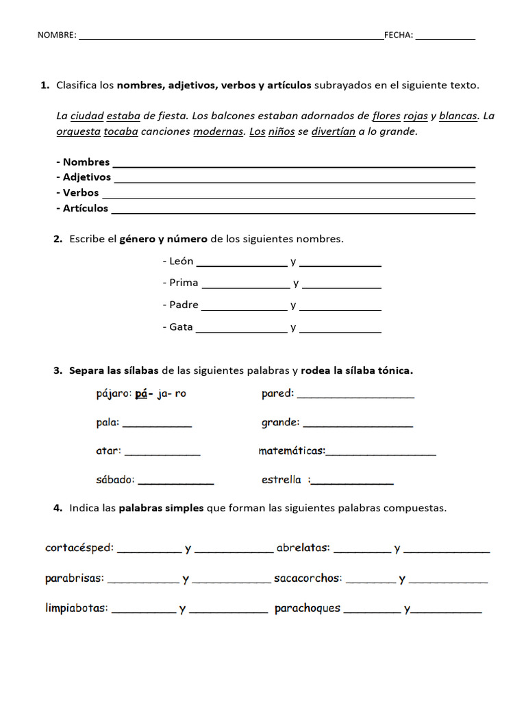 Ejercicios de Gramática y Fonética | PDF