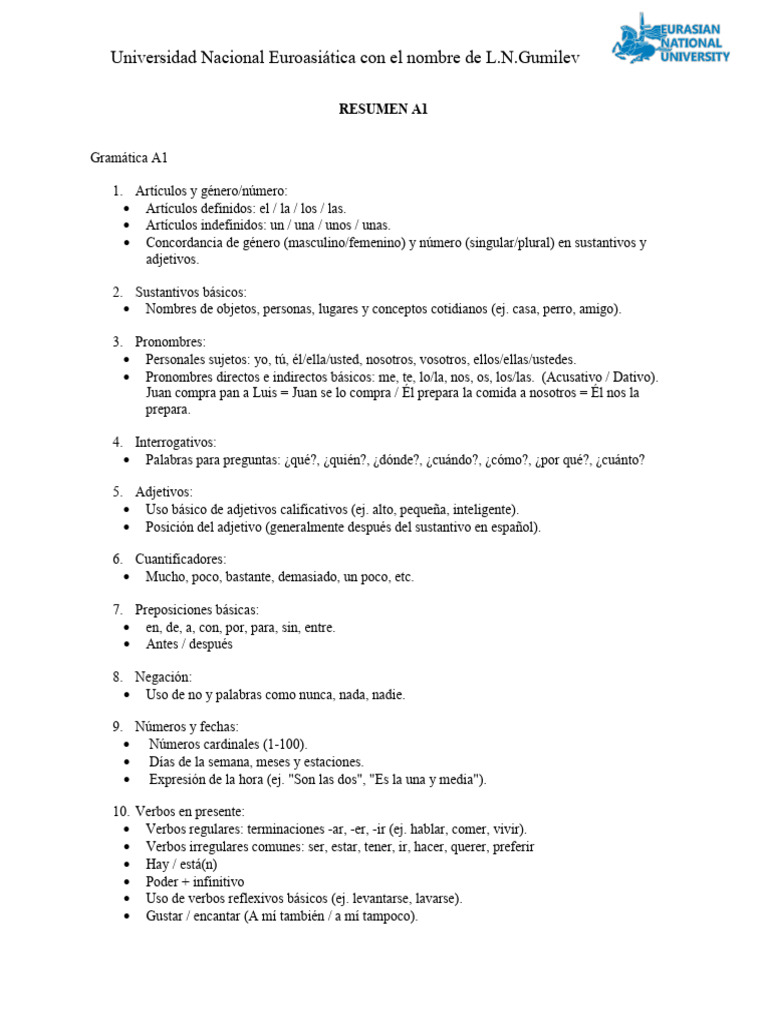 Resumen A1 | PDF | Adjetivo | Numero Gramatical