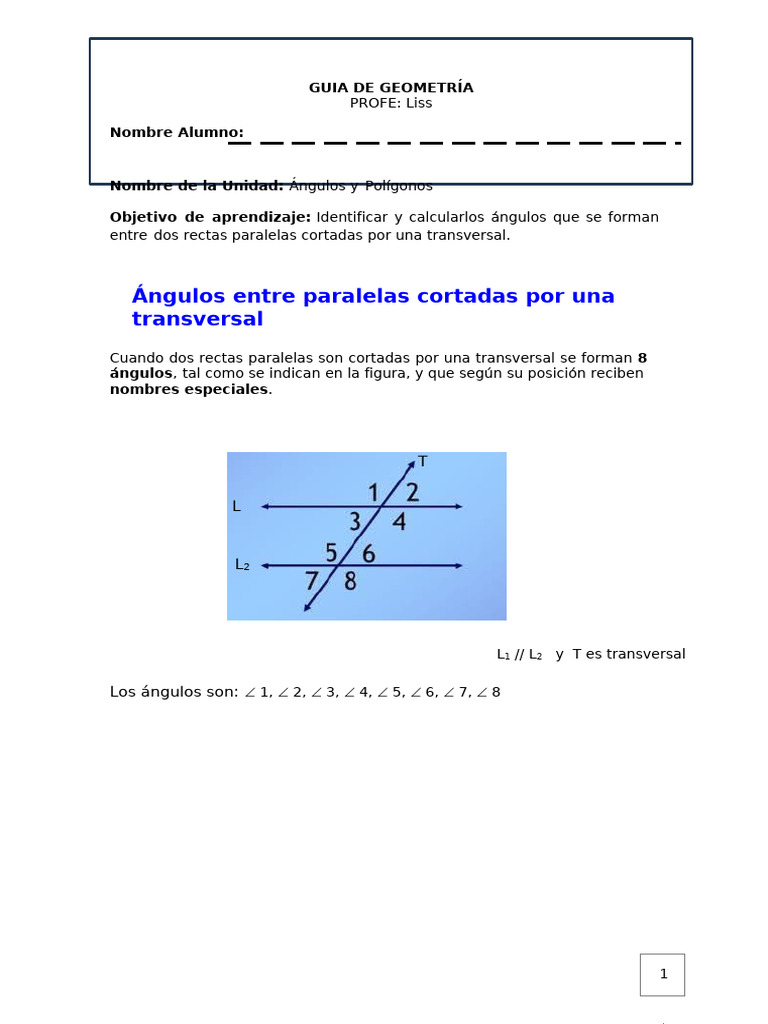 Ángulos entre Paralelas y Transversales | PDF