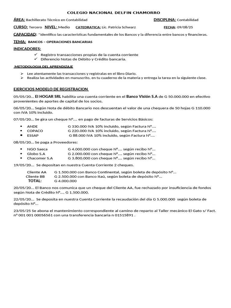 Operaciones en Cta Cte - Registraciones | PDF