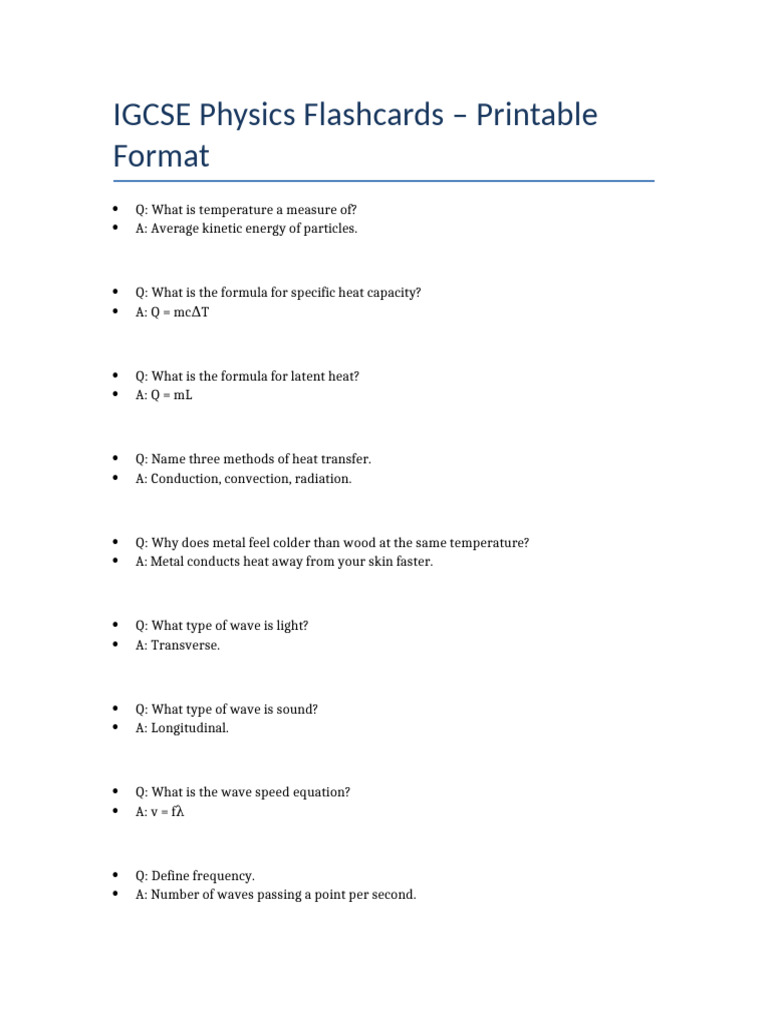 IGCSE_Physics_Flashcards_Printable | PDF