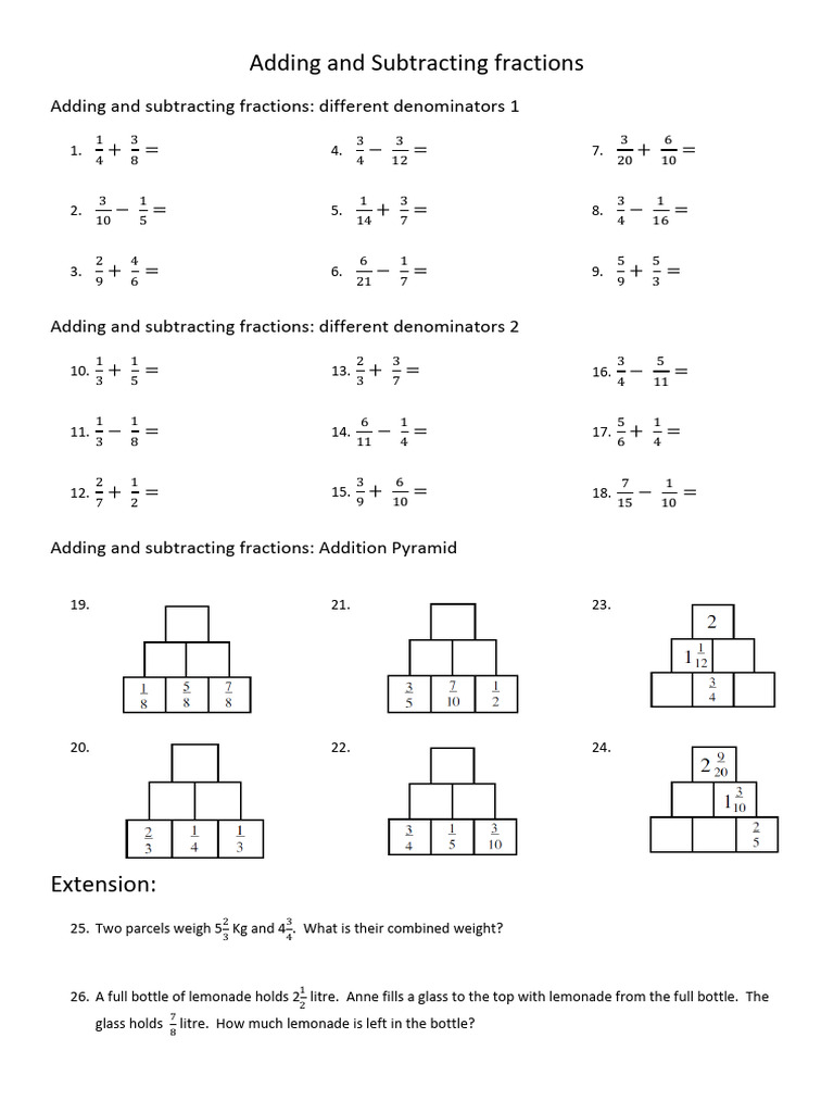 L5 Adding and Subtracting Fractions Differentiated Worksheet 2 | PDF | Division (Mathematics ...