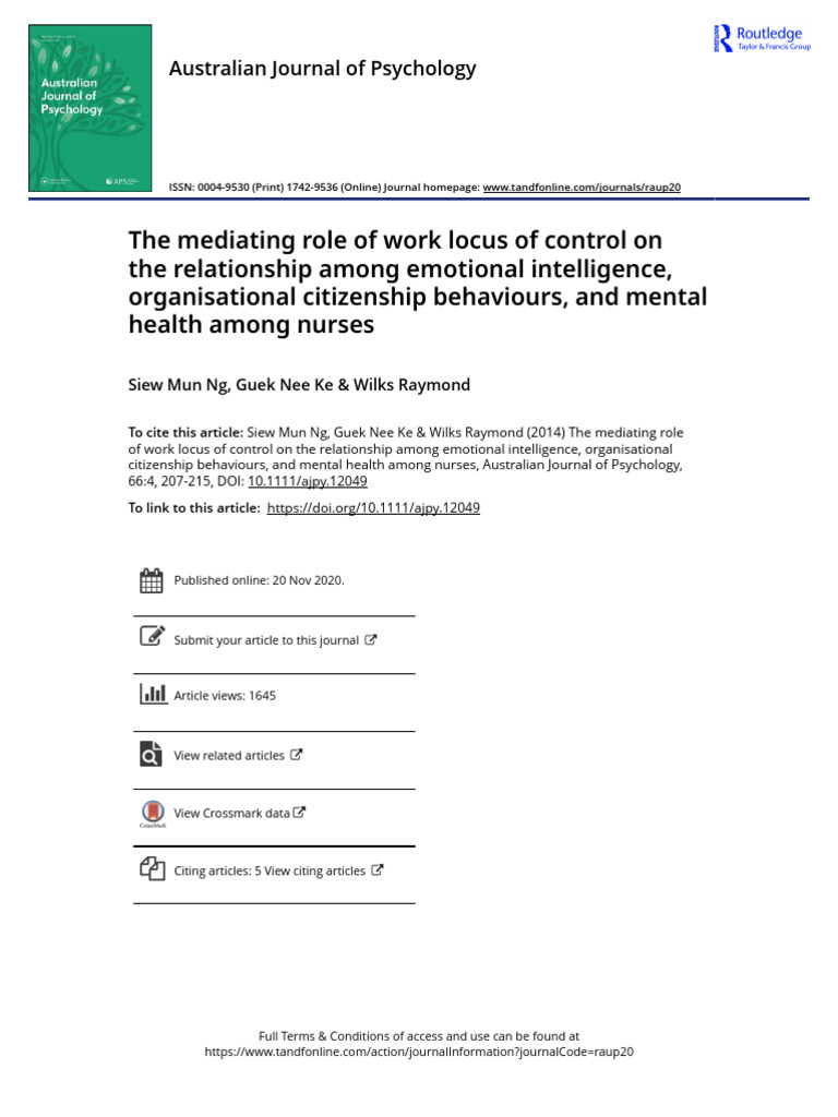 The mediating role of work locus of control on the relationship among emotional intelligence ...