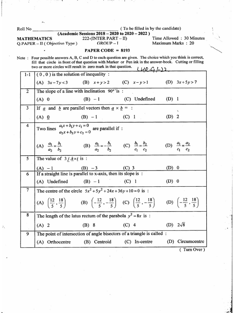 Math 12-LHR - (G1+G2) - 2022 | PDF