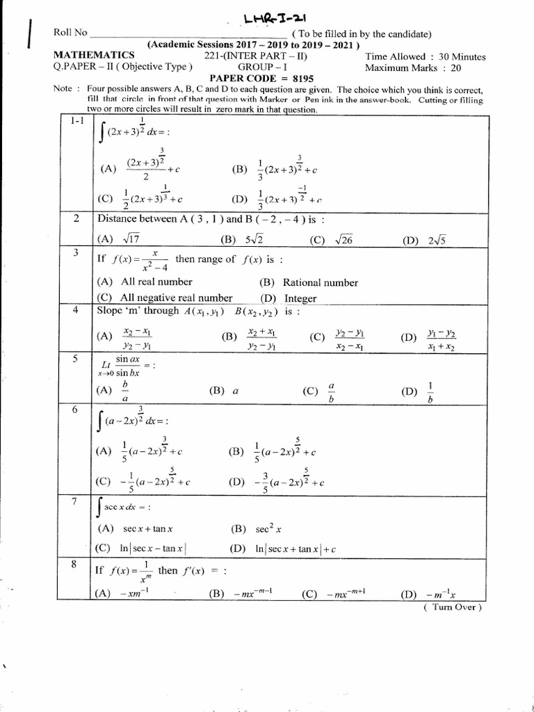 Mathematics 12 LHR (G1+G2) 21 | PDF