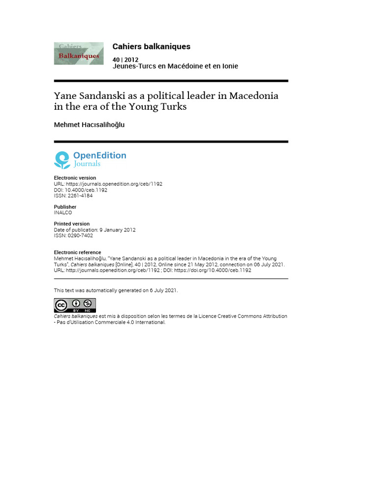 Yane_Sandanski_as_a_political_leader_in | PDF | Balkans | Bulgaria
