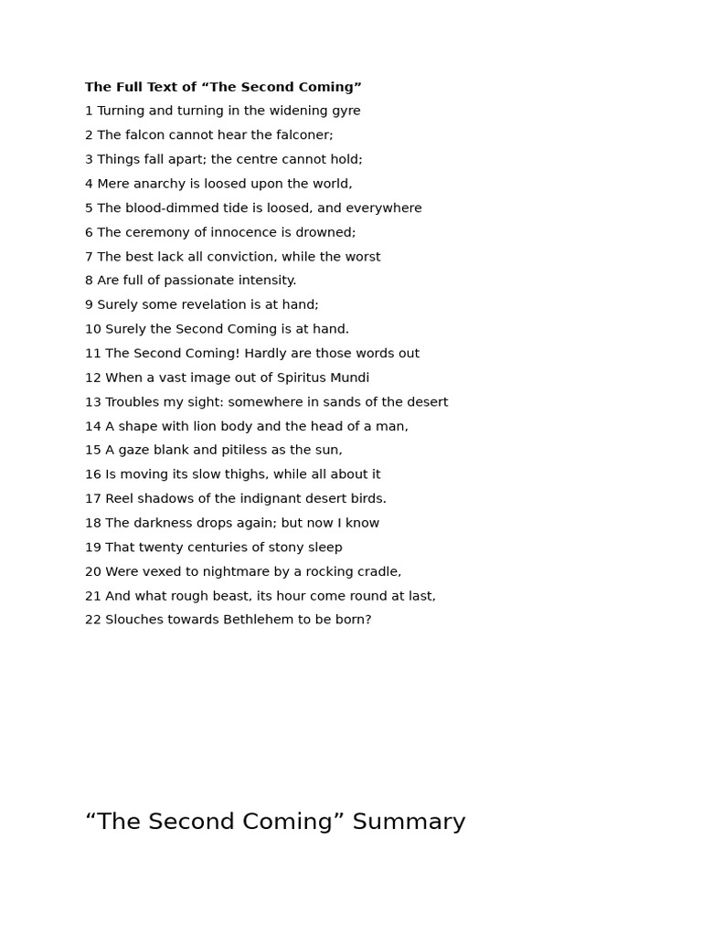 Poem English | PDF | Second Coming | Eschatology