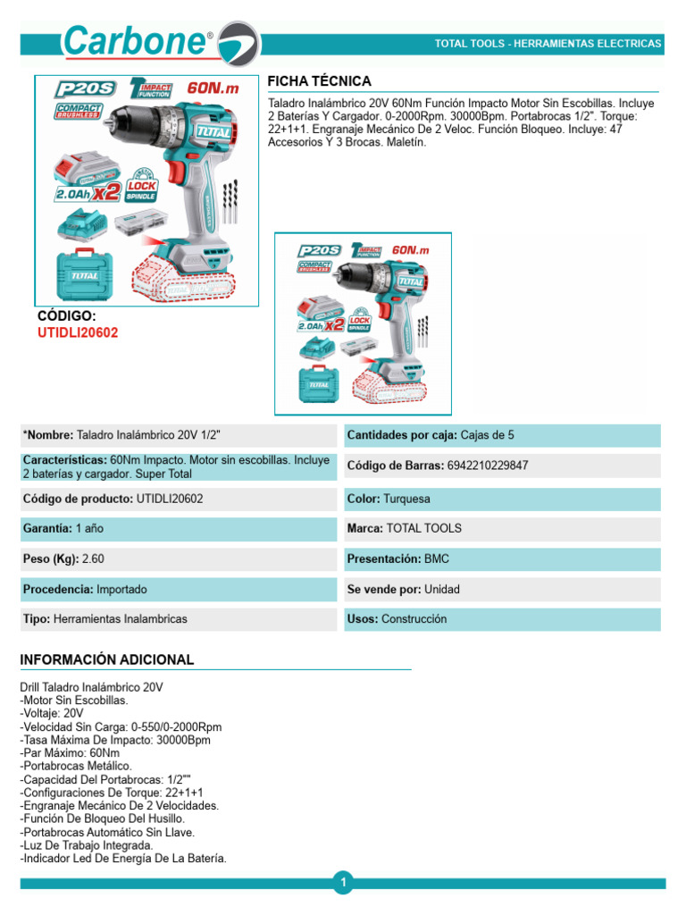 Utidli20602 Taladro Inalambrico | PDF
