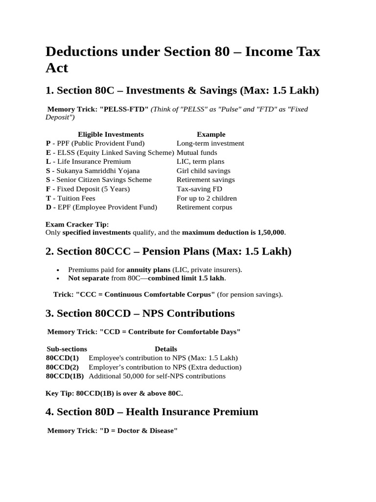 Deductions Under Section 80 | PDF | Taxes | Financial Services