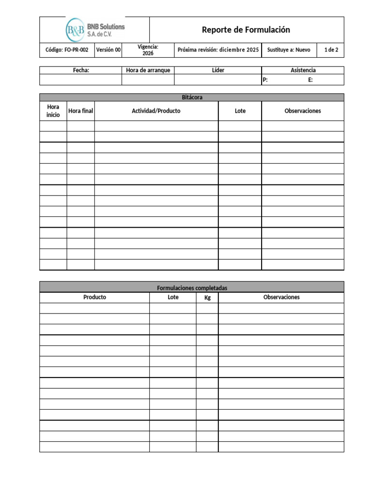 Bitacora Diaria Formulacion Original | PDF