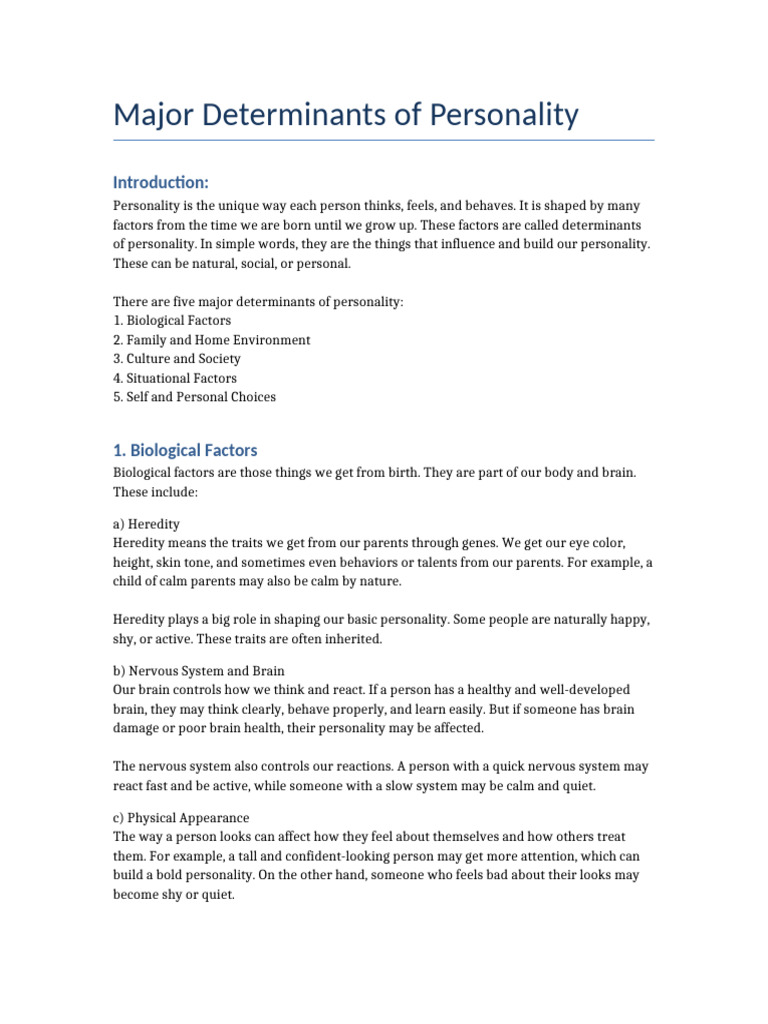 Major Determinants of Personality | PDF | Motivation | Motivational