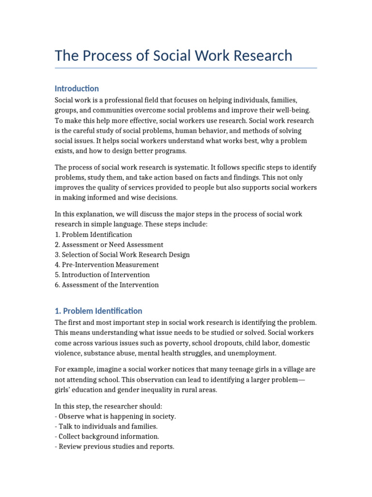 Steps in Social Work Research Process | PDF | Social Work | Psychology