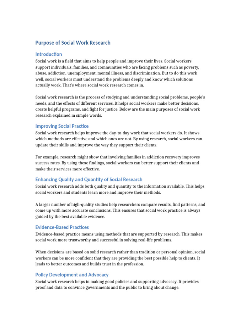 Purpose of Social Work Research Expanded | PDF | Social Work | Social ...