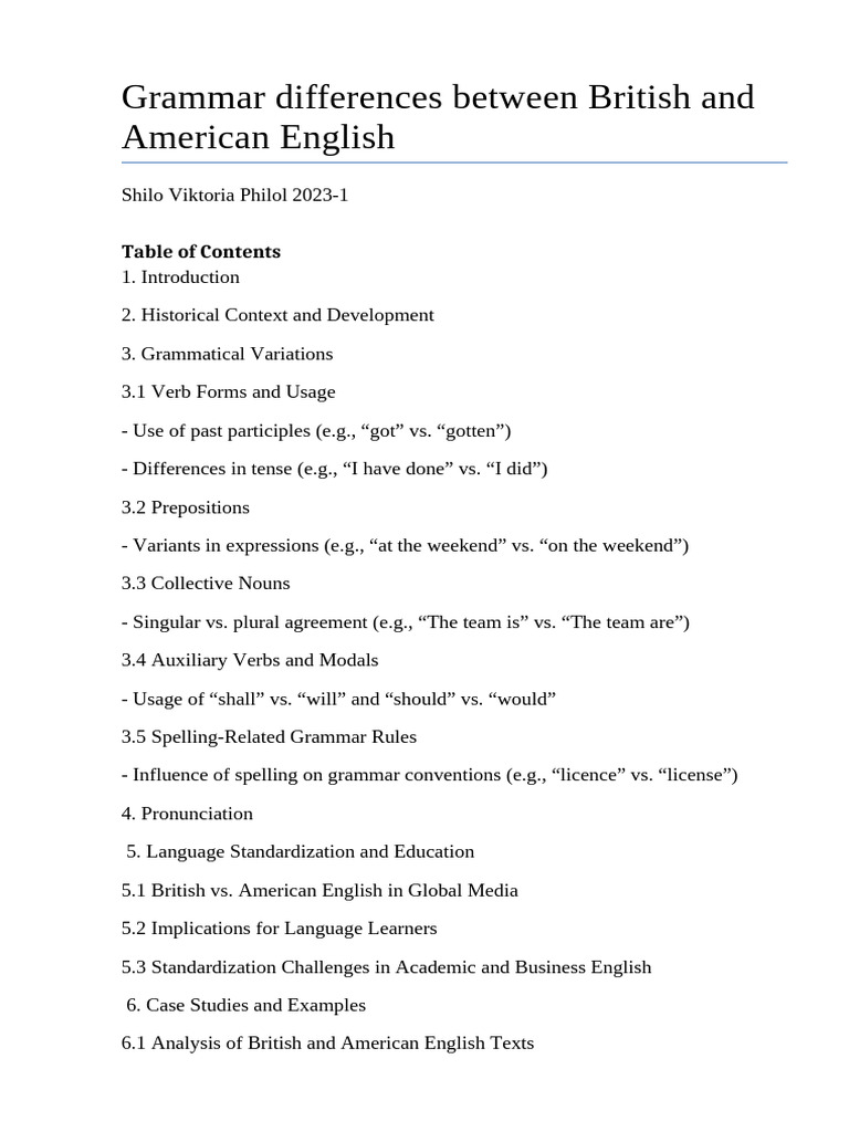 Grammar differences between British and American English | PDF ...