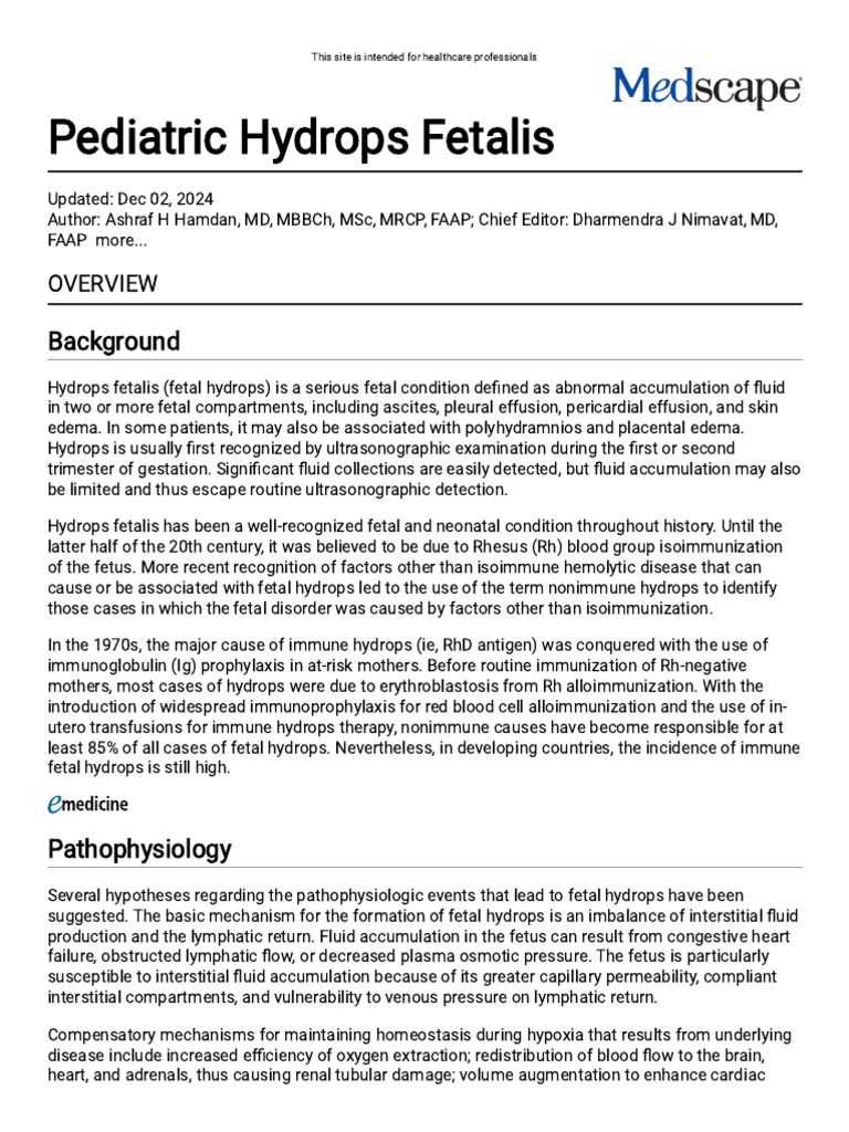 Pediatric Hydrops Fetalis_ Background, Pathophysiology, Etiology | PDF ...