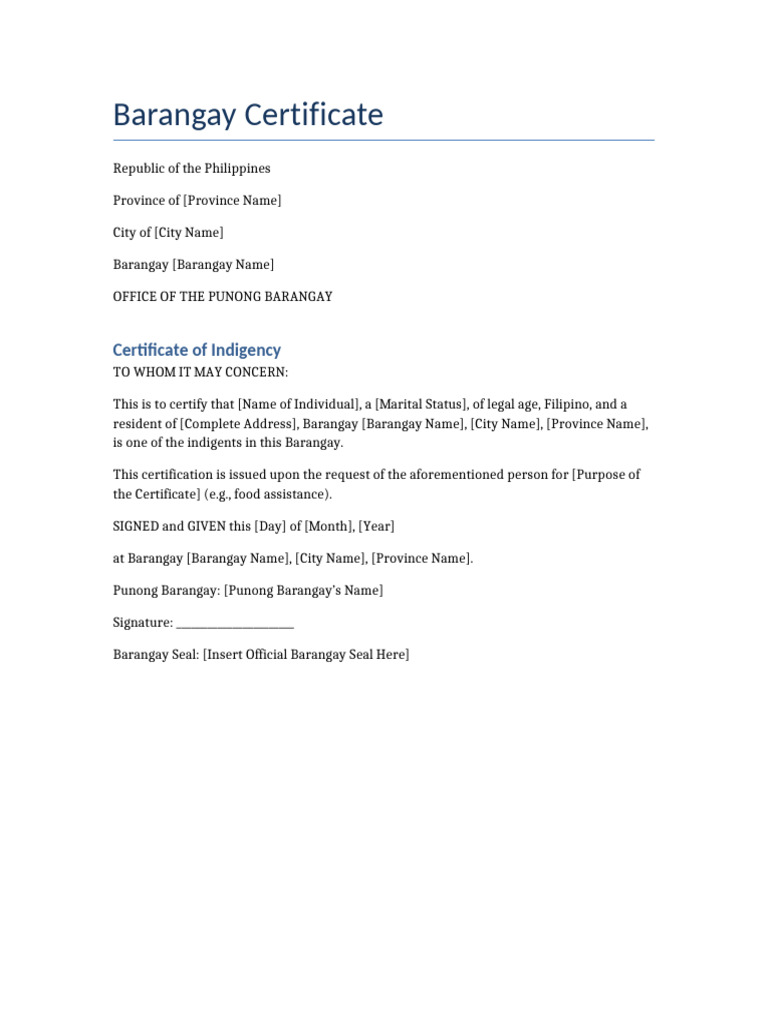 Barangay Certificate Template | PDF