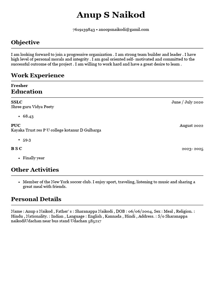 Resume Anup S Naikod | PDF
