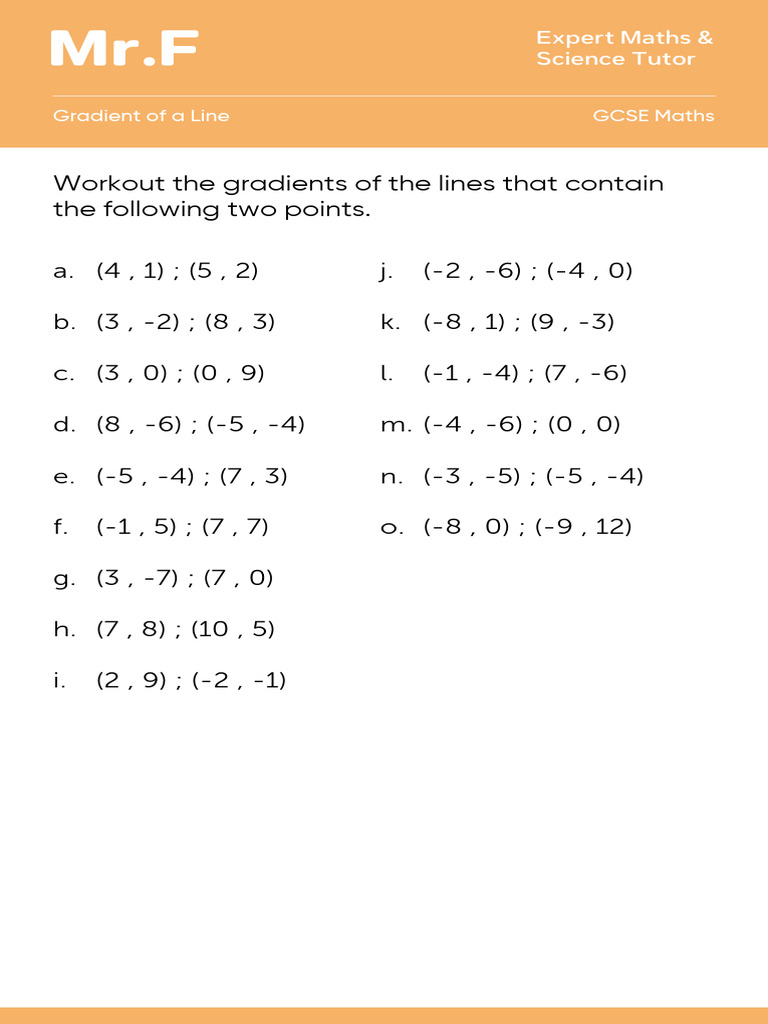 Gradient of A Line Worksheet | PDF