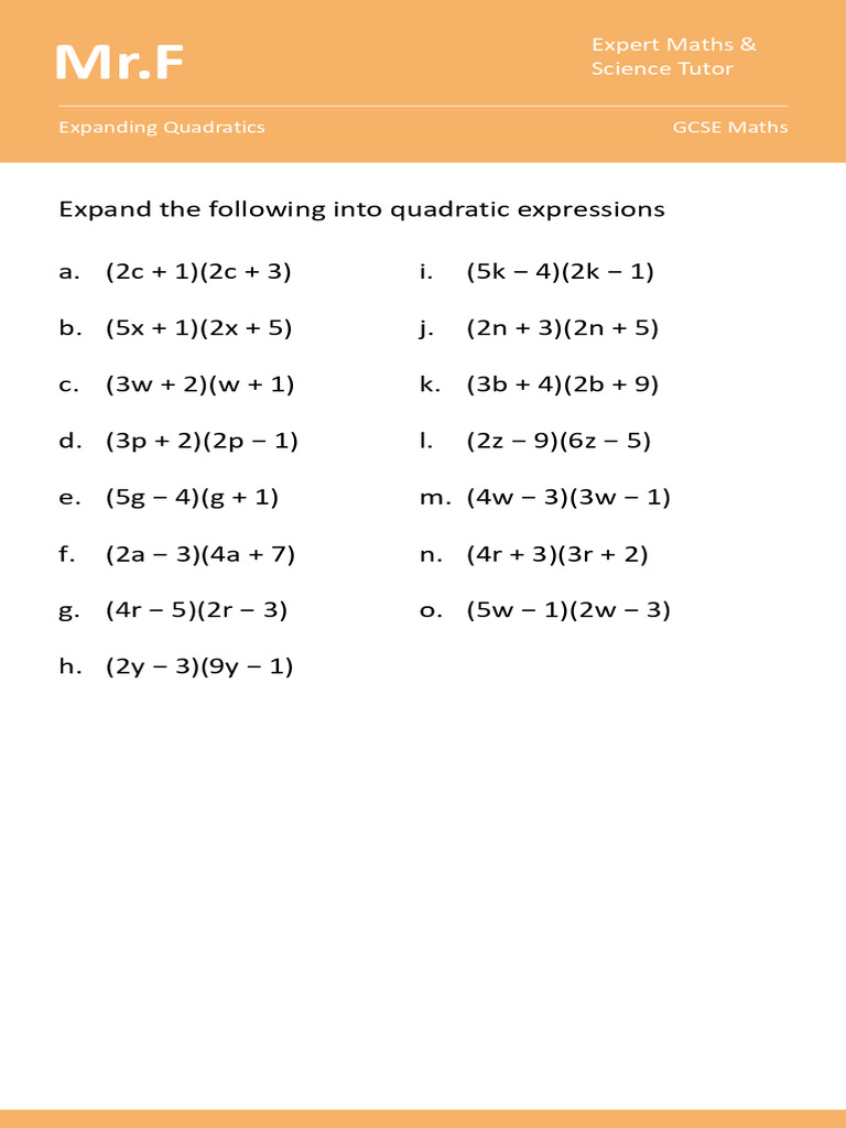 Expanding Quadratics Worksheet | PDF