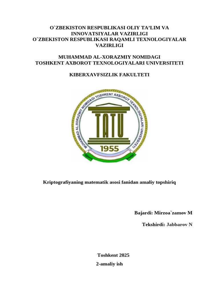 Kriptografiya Amaliy 3 | PDF
