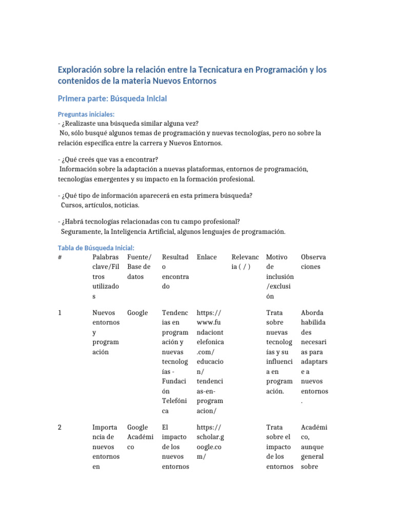 Relación entre Programación y Nuevos Entornos | PDF | Inteligencia ...