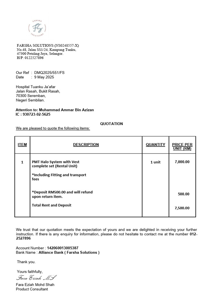 Quotation for PMT Halo System Rental | PDF
