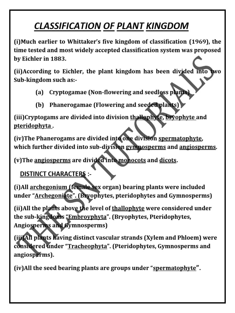 Classification of Plant Kingdom | PDF | Moss | Sexual Reproduction