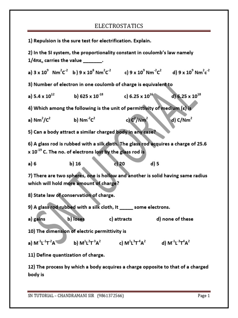 Electrostatics Qna - Final | PDF | Force | Electric Charge