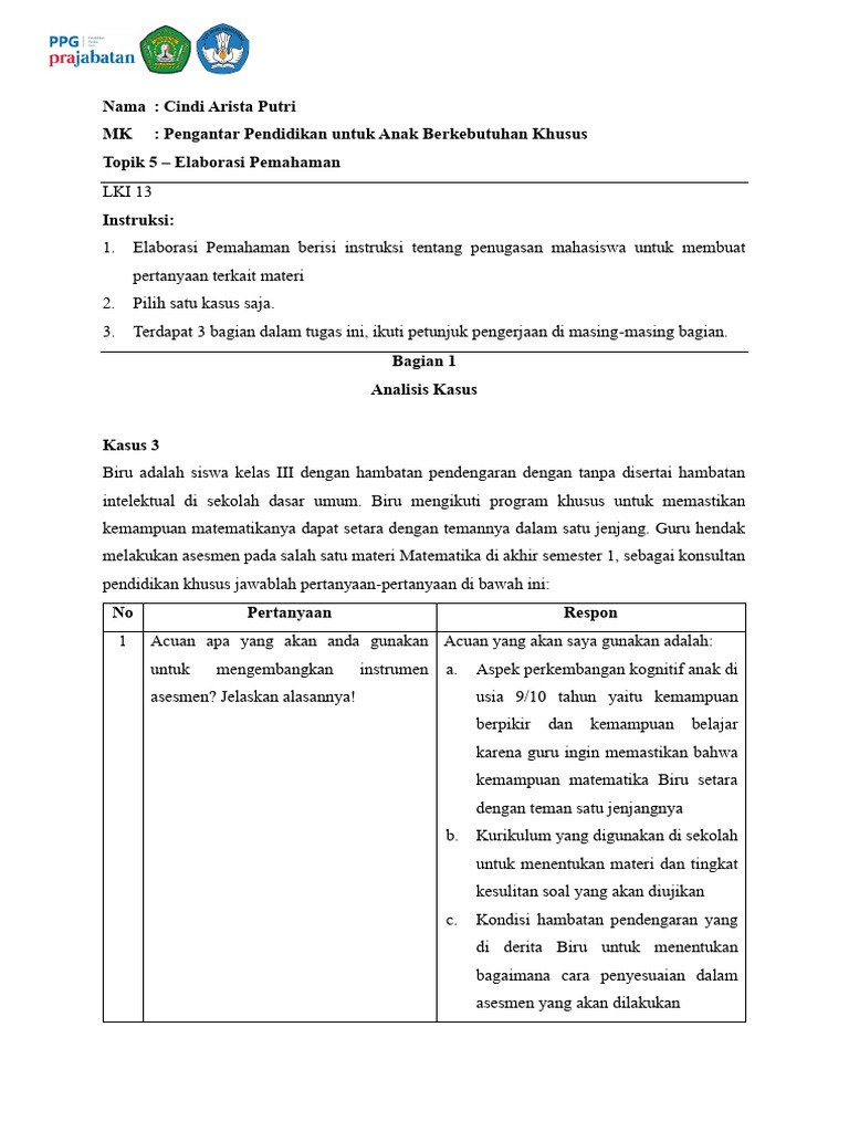 Cindi Arista Putri-Topik 5-LKI 13-Elaborasi Pemahaman-ABK | PDF