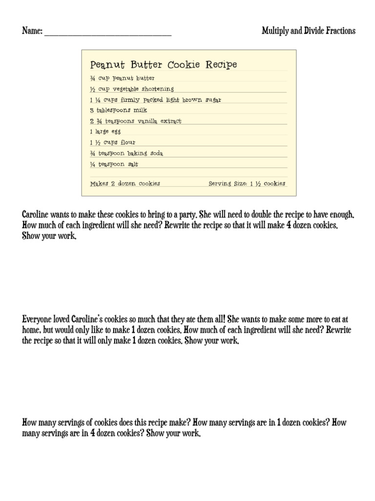 Multiplying DividingFractionsCookieRecipeTaskRealWorldApplication | PDF