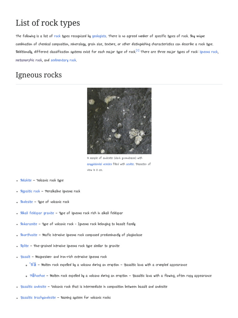 List of Rock Types - Wikipedia | PDF | Igneous Rock | Rock (Geology)