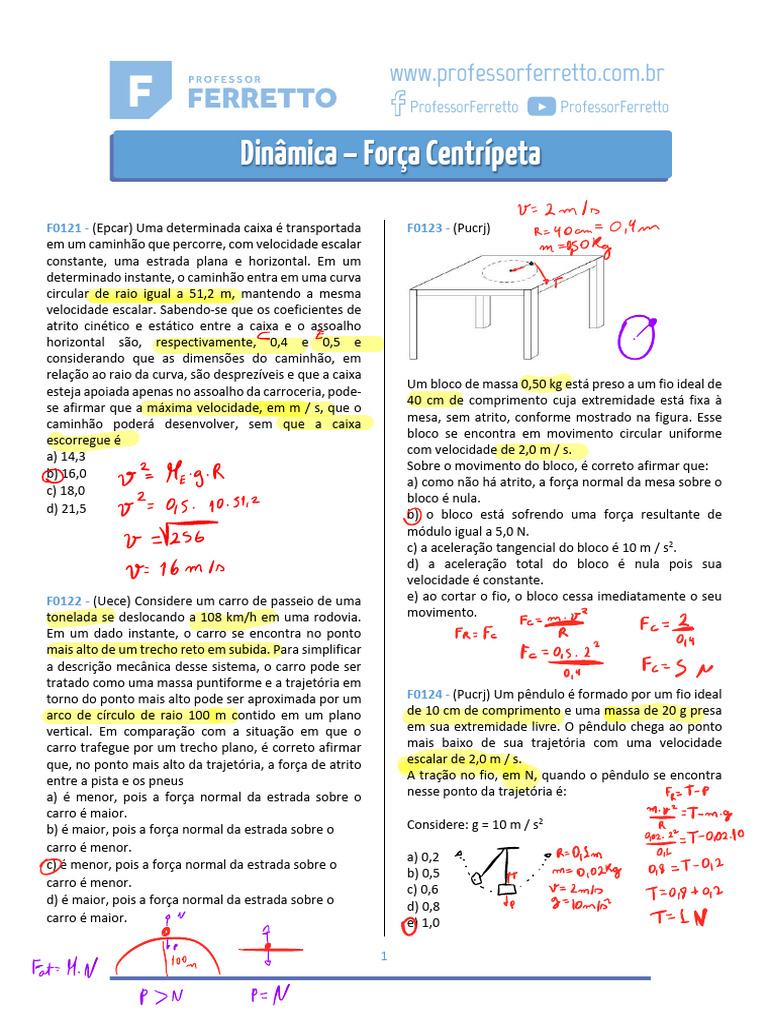 Dinamica - Forca Centripeta | PDF | Velocidade | Massa
