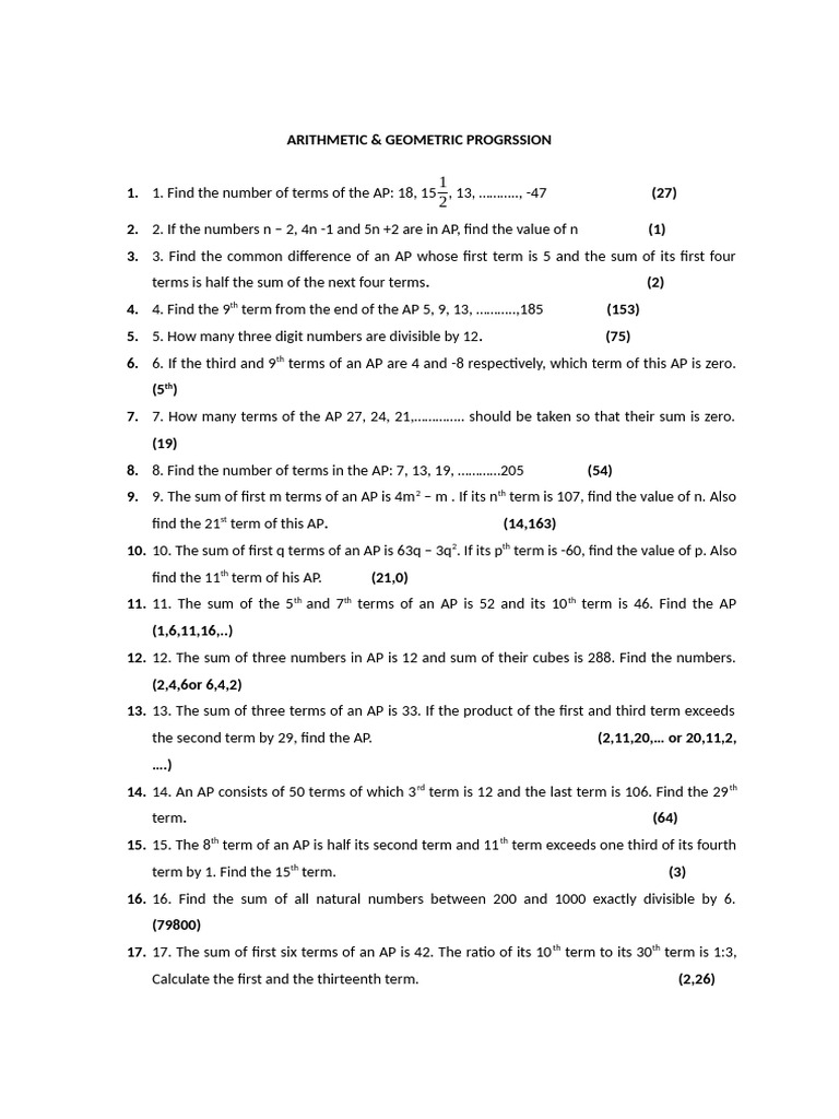 Arithmetic & Geometric Progression | PDF | Mathematics | Mathematical ...