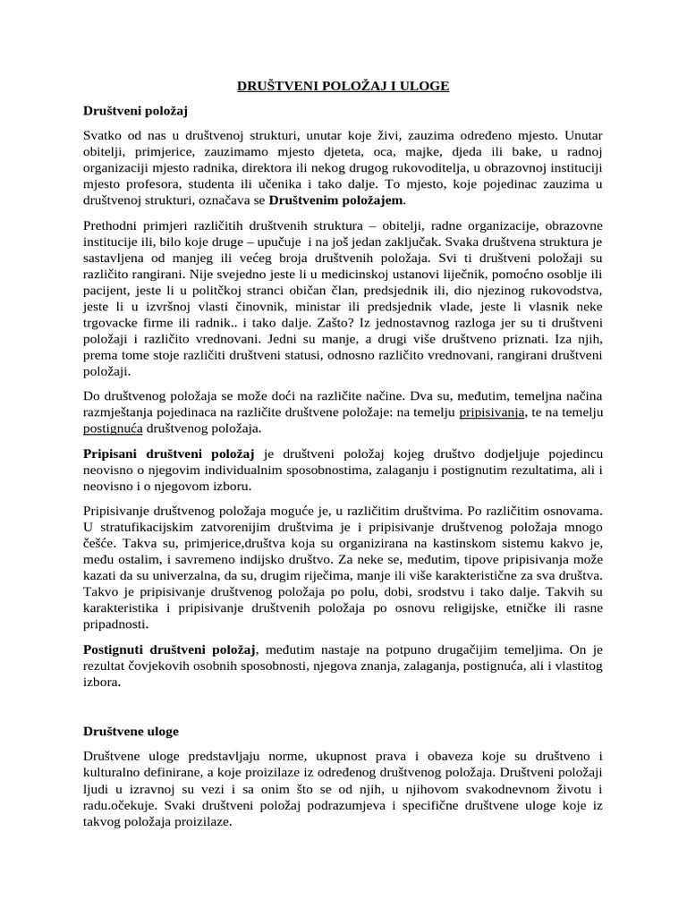 Drustveni Polozaj I Uloge | PDF