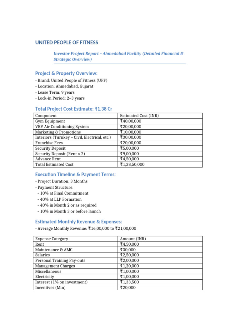 UPF Complete Investor Project Report Detailed | PDF | Revenue | Economies