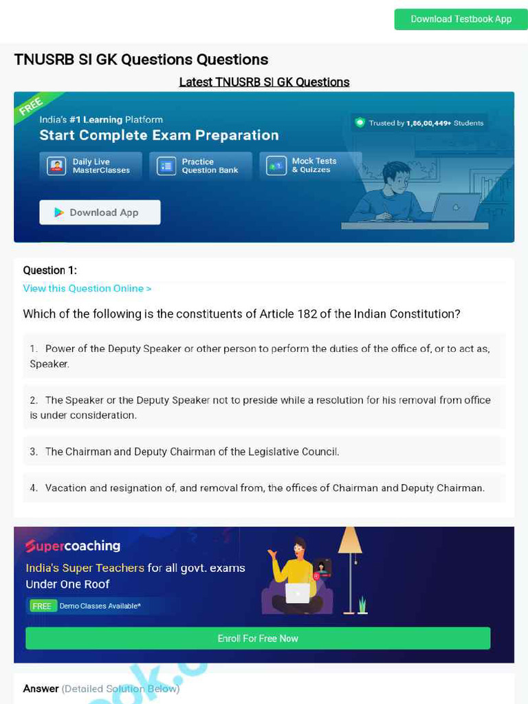 Tnusrb Si GK Questions 64ccff82e3d05b53bd1e4bd5 | PDF