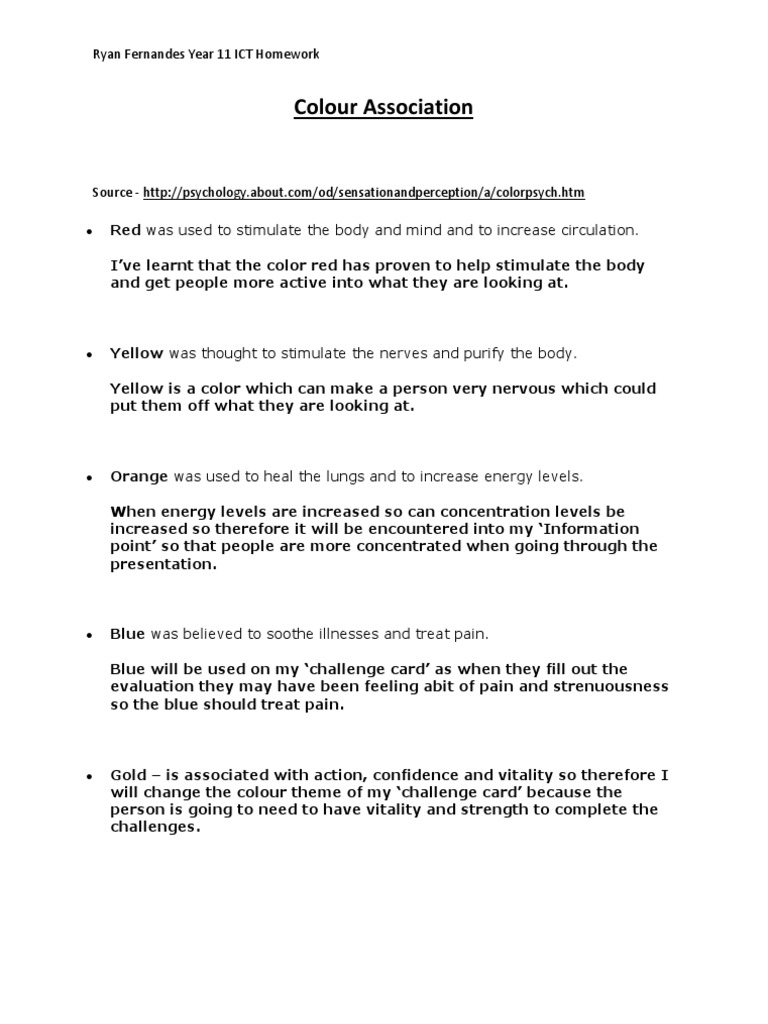 Colour Association Homework | PDF