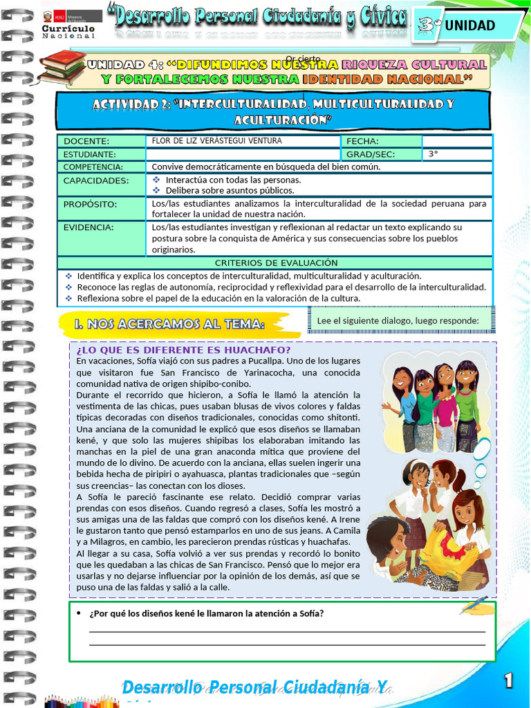 3° DPCC - Actv.02-Unid.4 2024 | PDF | Pensamiento | Interculturalidad