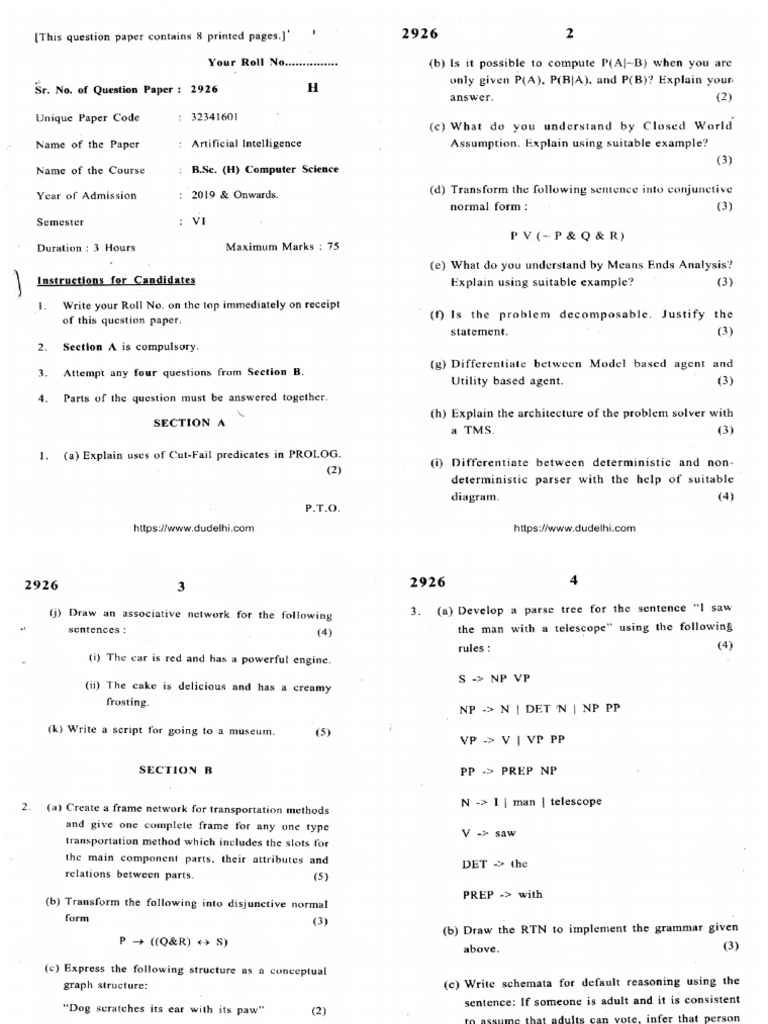 BSC 6 Sem Artificial Intelligence 2926 2024 | PDF