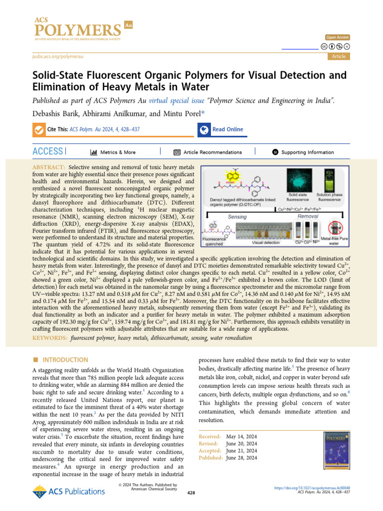 Solid State Fluorescent Organic Polymers For Visual Detection and ...