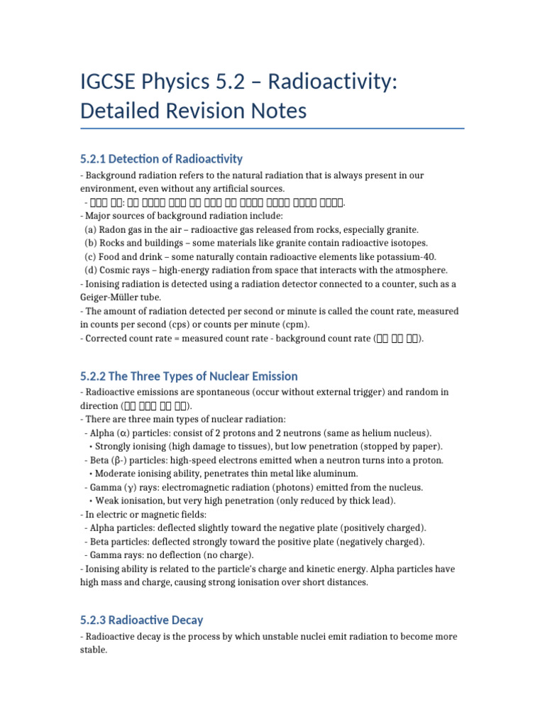 IGCSE Physics: Radioactivity Revision Notes | PDF | Radioactive Decay ...