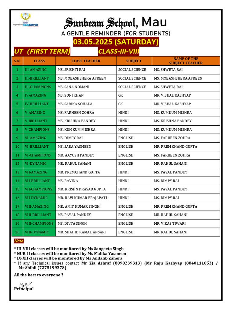 Class Monitoring Reminder for Students | PDF