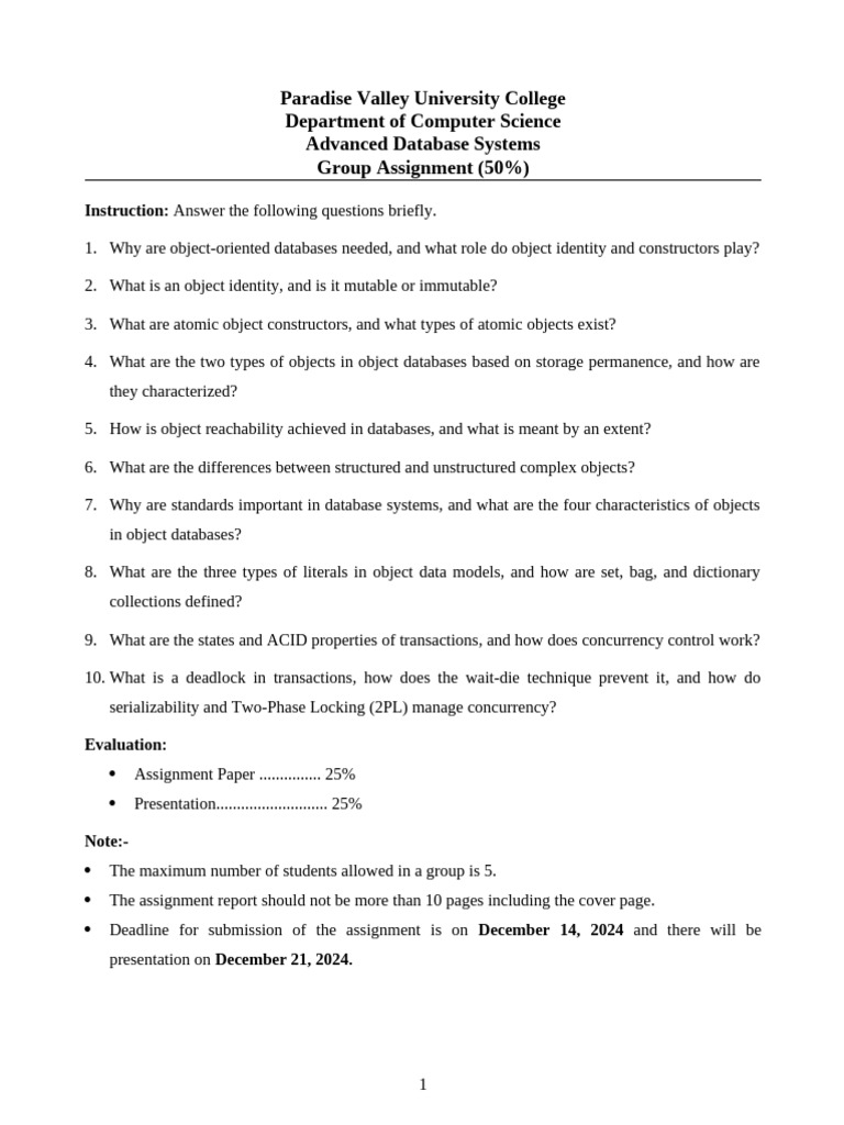 Advanced DB Assignment | PDF