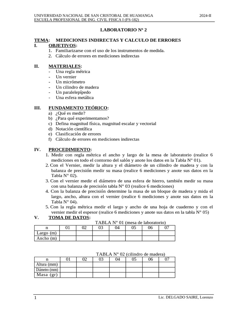 Laboratorio #2 Mediciones Indirectas | PDF | Medición | Metrología