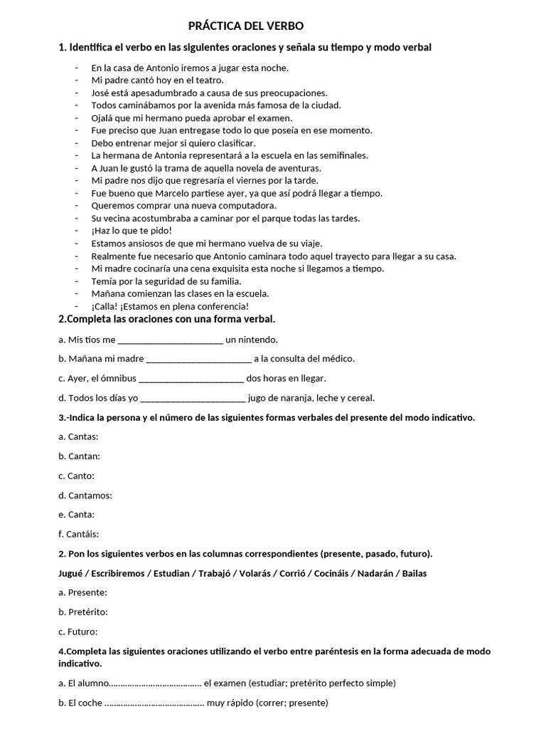 PRÁCTICA DEL VERBO 3roSEC | PDF | Verbo | Relaciones sintácticas