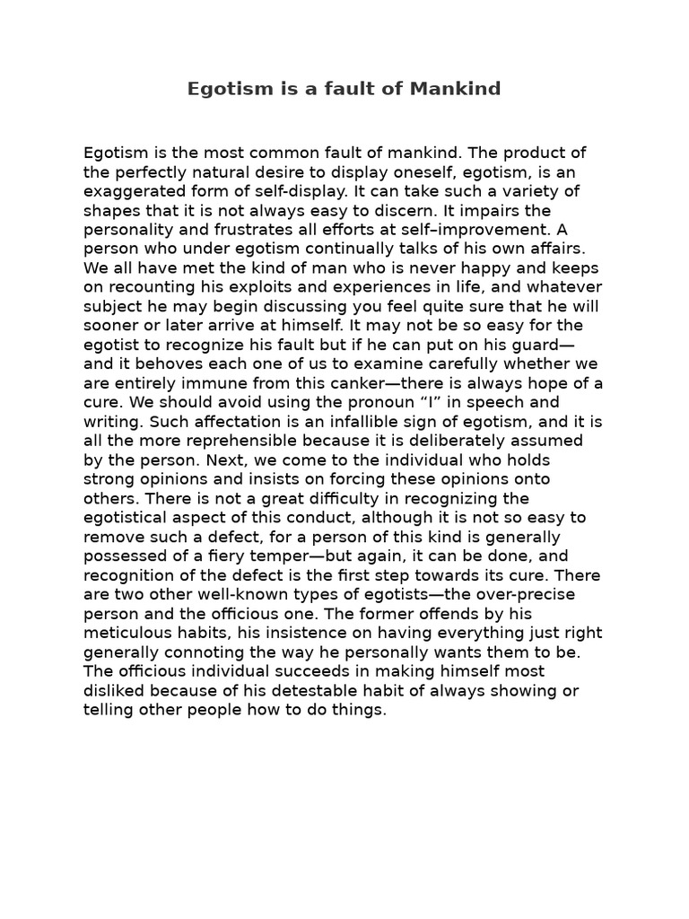 Understanding Egotism in Humanity | PDF