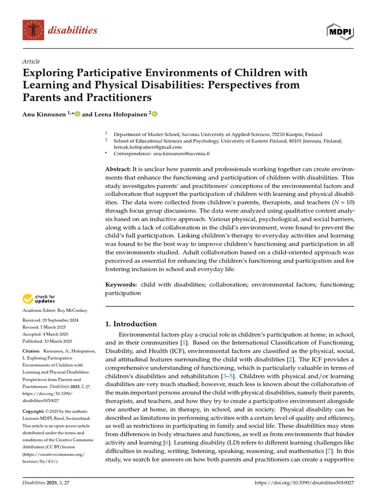 Exploring Participative Environments of Children With Learning and ...