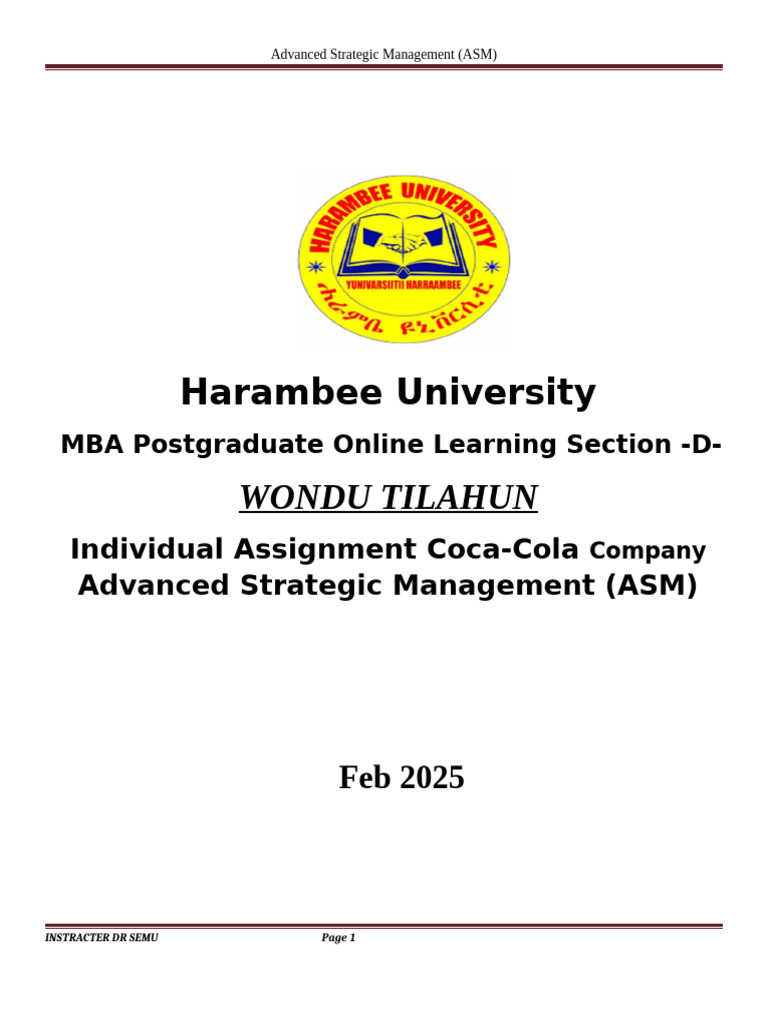 Advanced Strategic Management Assignment Wondu Tilahun | PDF | Job Satisfaction | Strategic ...