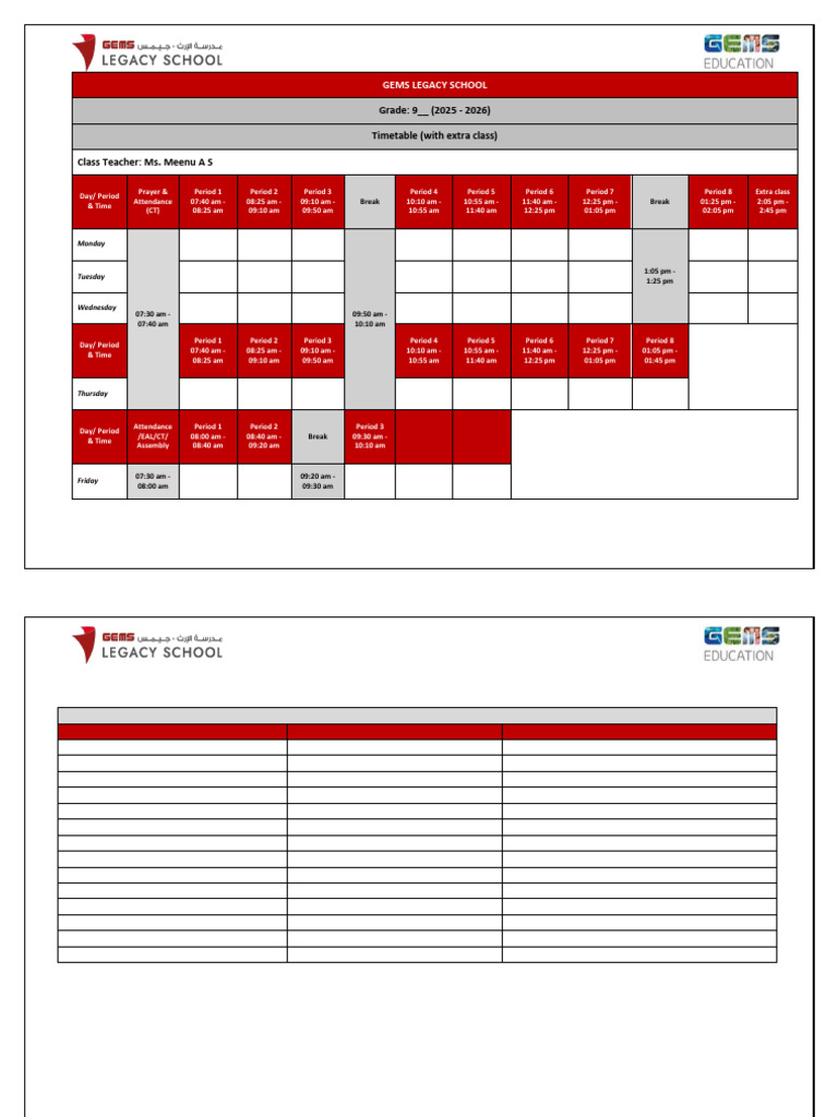 Grade 9 - H - TT (With Extra Class) Teacher Details | PDF | Inquiry ...