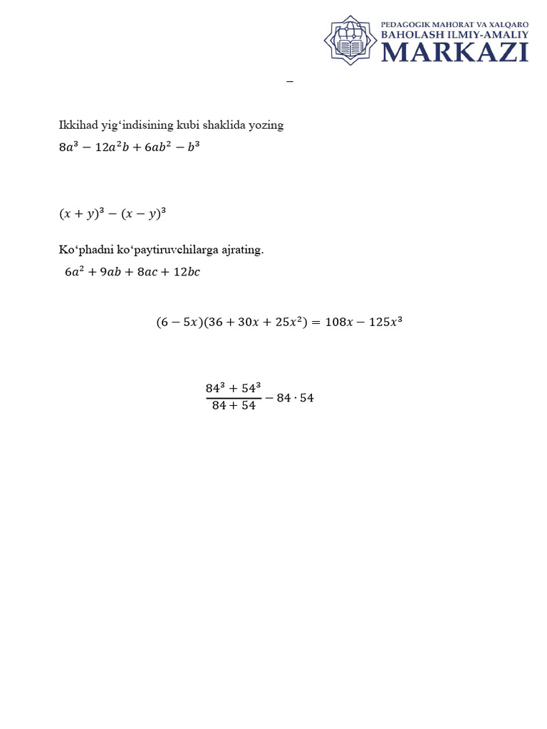 II chorak. 7 sinf 4-BSB algebra umumtalim demo | PDF